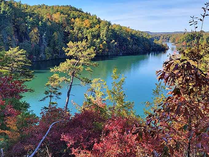 Lake Keowee stretching out in shades of blue and green that no filter could improve.