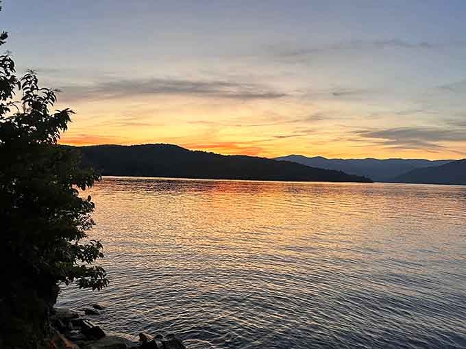 Sunset transforms the lake into liquid gold, proving that South Carolina evenings rival anywhere on Earth's beauty.
