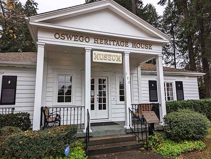 This charming heritage house with its classical columns preserves local history in a package that's pure Americana elegance.