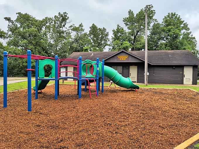 The playground keeps little ones entertained while parents enjoy coffee and pretend they're not completely exhausted from parenting.