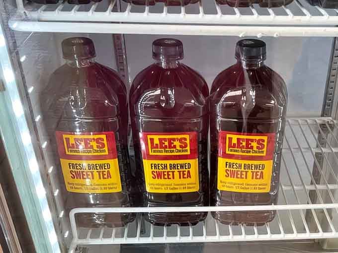 Fresh brewed sweet tea in bottles big enough to quench a thirst that's been building since breakfast.