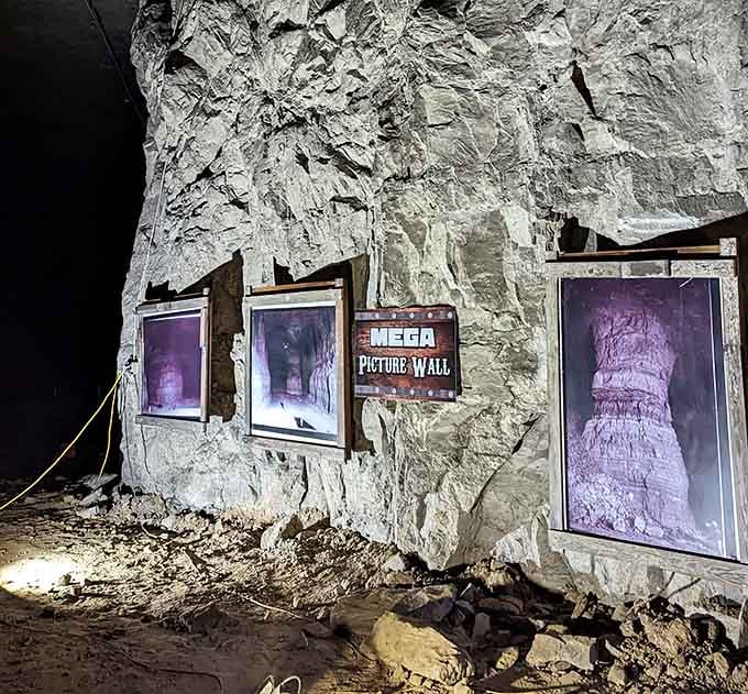Information displays mounted on ancient limestone walls. It's like a museum designed by someone who actually gets it.