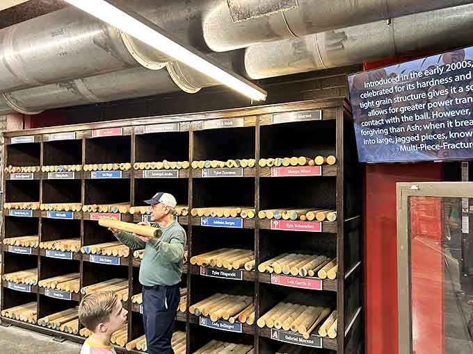 Shelves of wood billets organized by type, each one potentially destined to hit a World Series-winning home run someday soon.