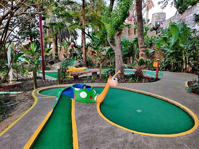 This cheerful snail obstacle moves faster than most players' scorecards, and that's saying something about mini golf.