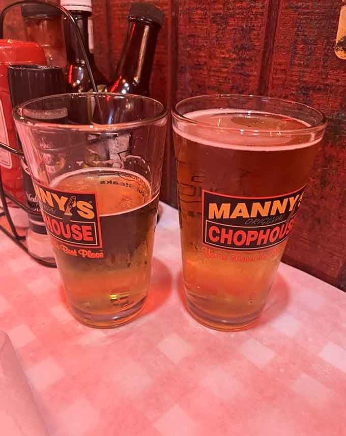 Those Manny's-branded glasses mean business, and the beer inside means you're about to have a great time.