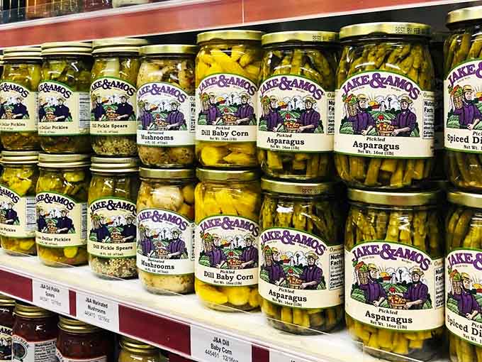 Jake and Amos pickled asparagus proving that vegetables can be exciting when they're properly preserved and displayed with country store pride.