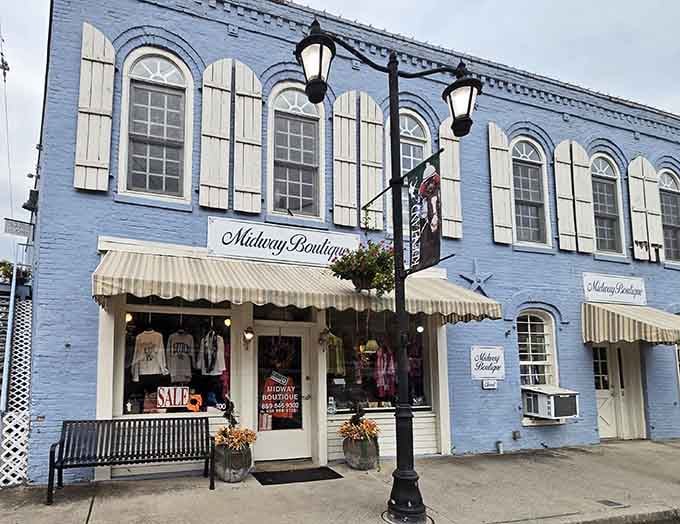 Midway Boutique's blue facade is as charming as the treasures you'll find inside its welcoming doors.