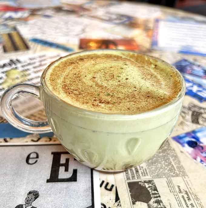 Matcha meets foam in a glass cup that shows off every gorgeous green layer like nature's artwork.