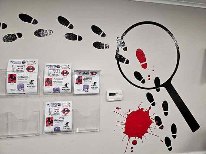 Footprints, magnifying glasses, and splattered evidence on the walls&mdash;subtle dinner decor this is definitely not, folks.