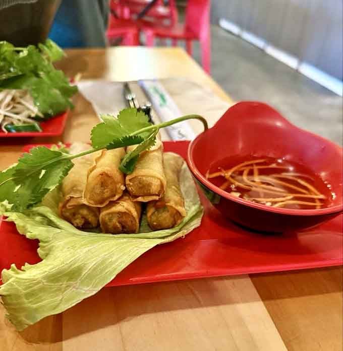 These crispy veggie egg rolls come with a side of dipping sauce and zero regrets whatsoever.