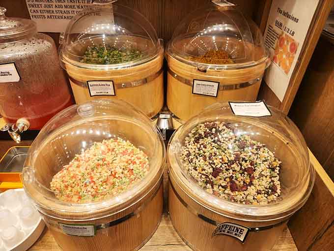 Specialty teas and treats lining the shelves like a United Nations of snacking, all under one roof.