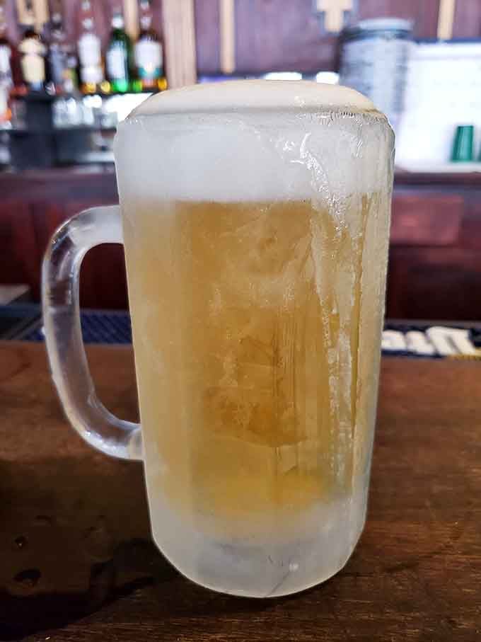 A frosty mug of beer in a converted bank building somehow tastes better than it has any right to.