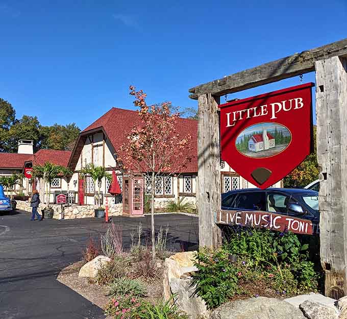 Little Pub's Tudor-style exterior suggests fancy, but the vibe inside says "come as you are, friend."