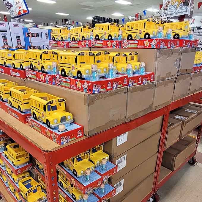 Yellow school buses lined up like a nostalgic parade, ready to delight the grandkids without breaking Grandma's budget.