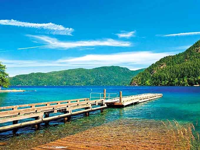 Lake Crescent's dock stretches into water so blue, you'll question if someone added food coloring.