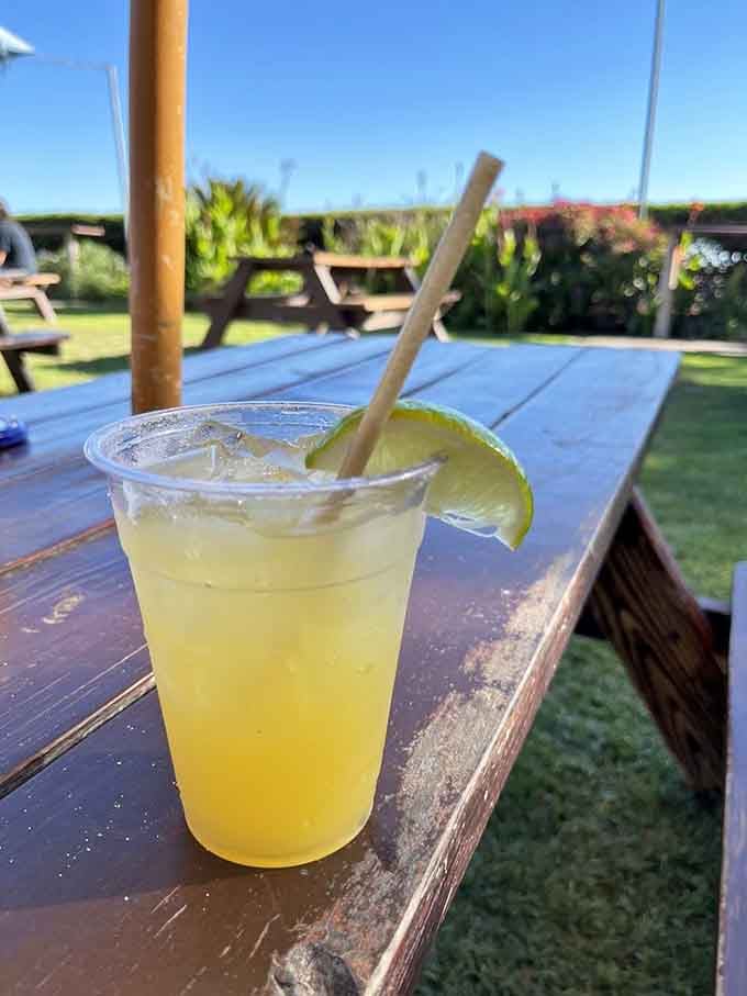 A mango margarita with an ocean view is basically the California dream in liquid form.