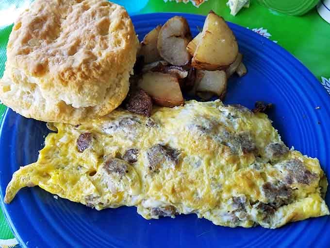 This omelet arrives loaded with enough fillings to fuel a genuine Appalachian Trail adventure or three.