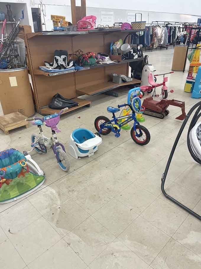 Even tricycles and bikes find new homes here, ready to create memories for another generation of kids.