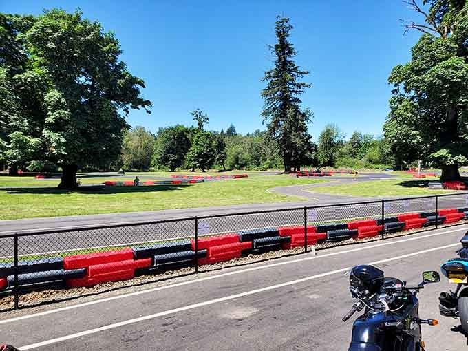 The track stretches out like a ribbon of pure possibility, surrounded by Oregon's beautiful natural backdrop.