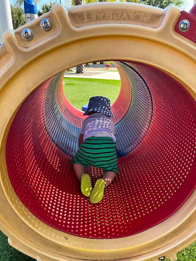 Inside this tunnel, every toddler becomes a daring acrobat conquering their first big adventure, one crawl at a time.