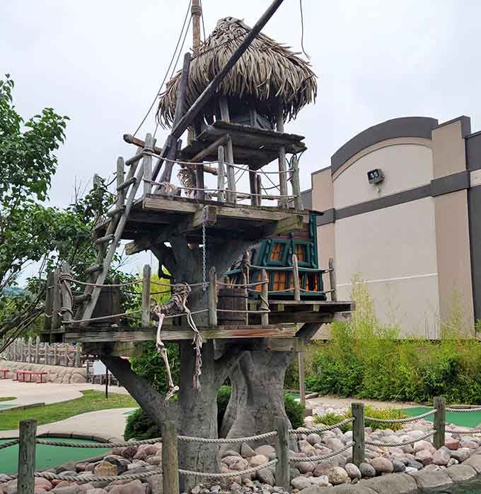 A thatched-roof lookout tower that's basically begging you to yell "land ho" at passing strangers.