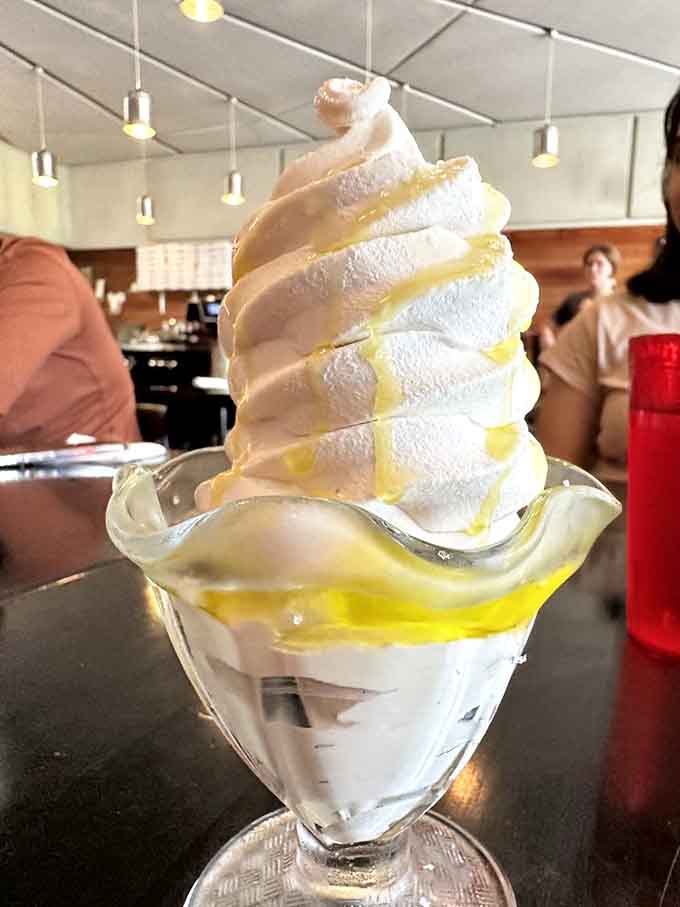 That towering soft serve with olive oil drizzle is basically summer vacation in dessert form.