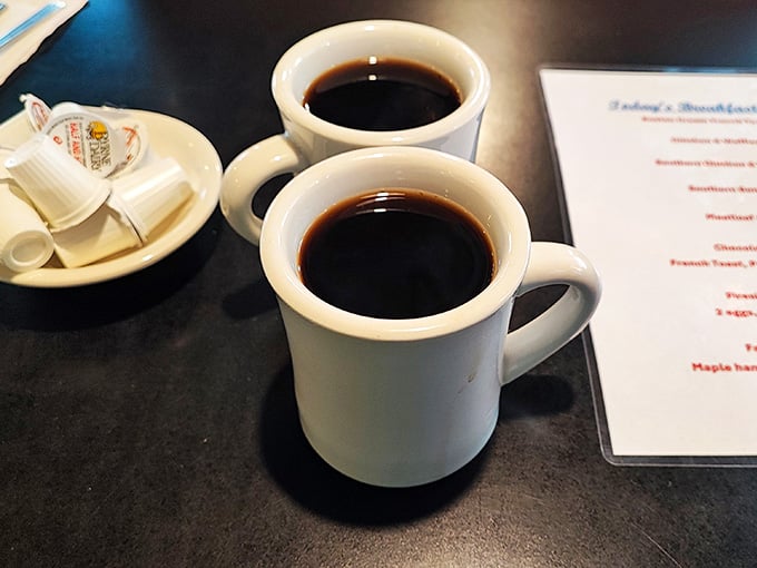 Two cups of diner coffee: the fuel that powers Massachusetts mornings and meaningful conversations since forever.