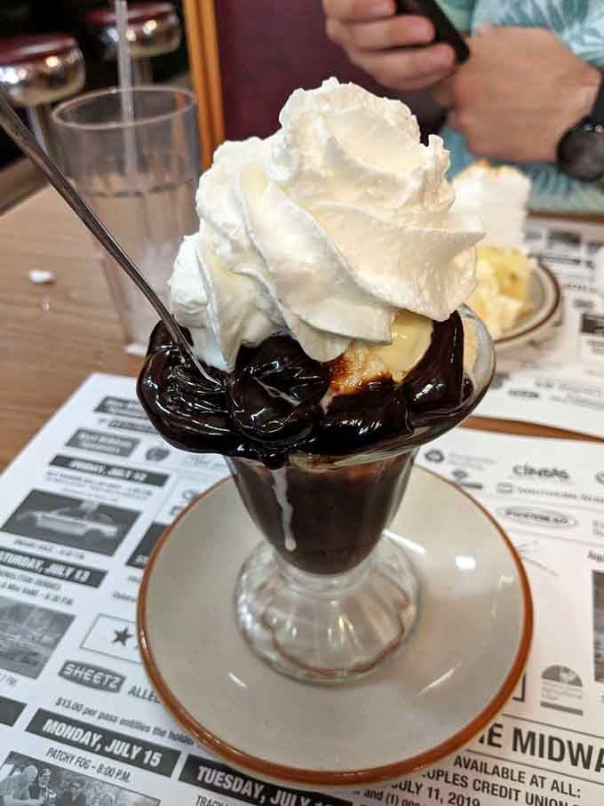 Hot fudge sundae architecture that would make engineers jealous and dietitians weep with equal measure and intensity.