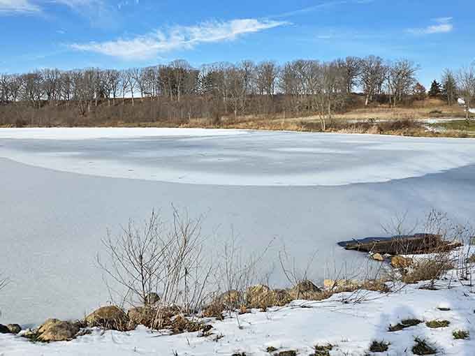 Winter transforms the landscape into a serene wonderland where even the ice takes time to reflect.