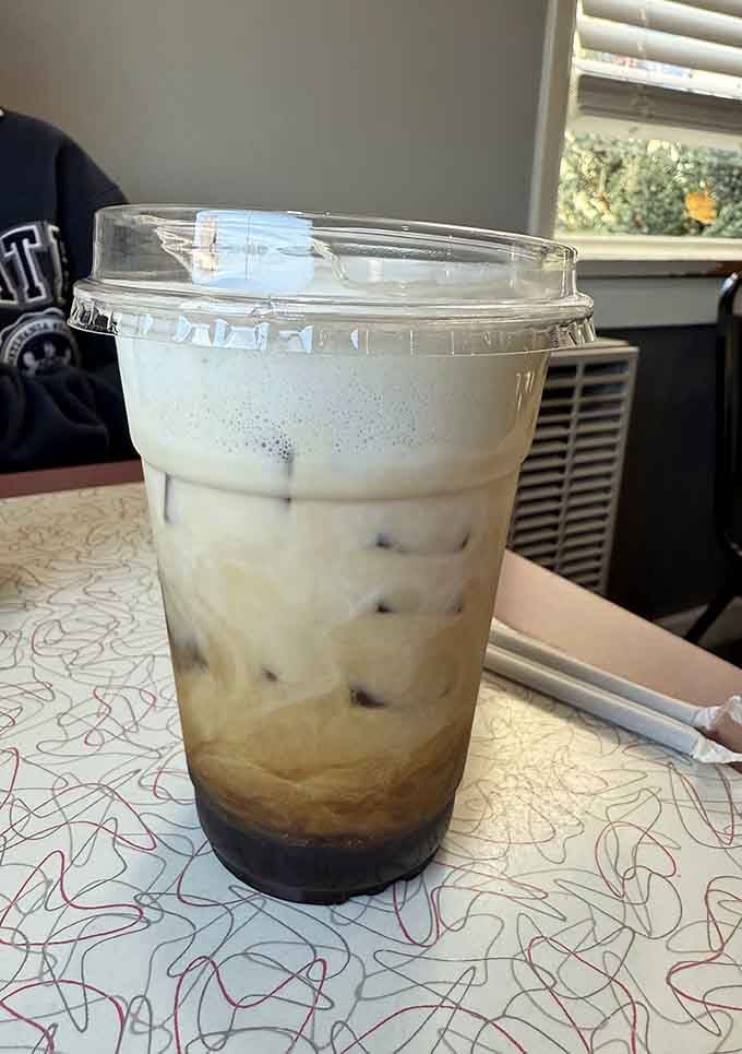 Iced coffee that looks this good probably tastes even better, the perfect companion for any meal here.
