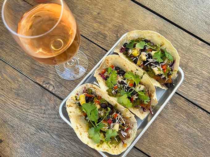 Fresh tacos paired with wine because sometimes fusion isn't just about the food, it's about the pairings too.