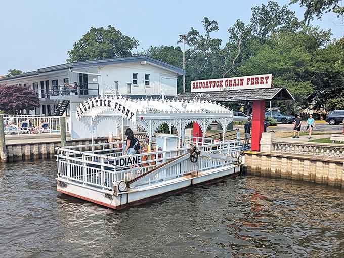 The Chain Ferry crosses the Kalamazoo River using pure muscle power, delightfully old-school and charming.
