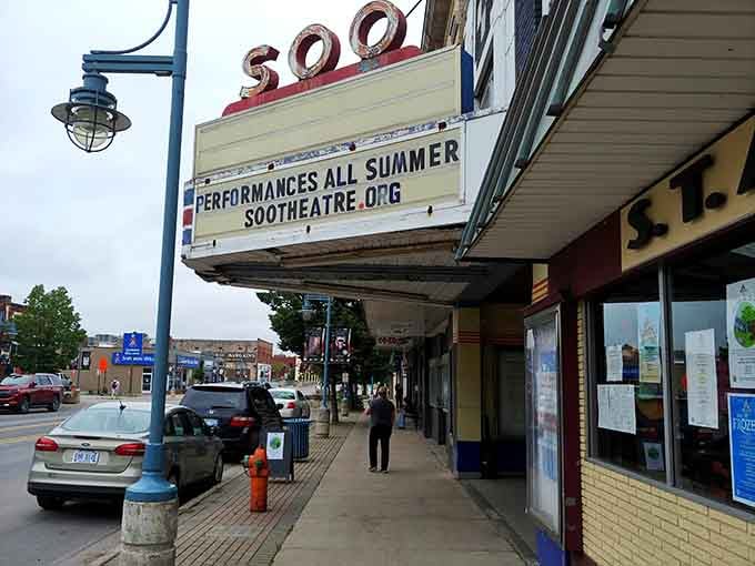 Classic theater marquees that survived when multiplexes killed their cousins, still bringing entertainment to grateful locals.