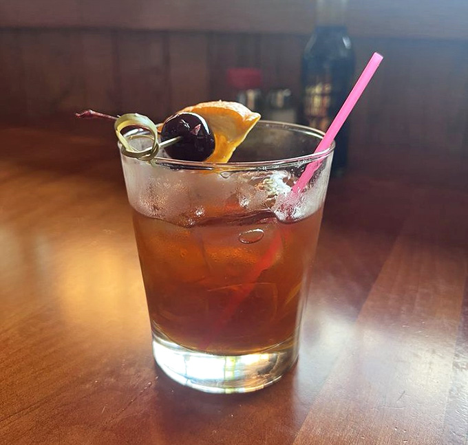 A classic bourbon cocktail with cherry and orange, the perfect companion to your steakhouse adventure.