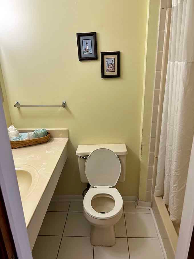 No frills, no fuss, just a perfectly serviceable bathroom that knows exactly what it's supposed to be.