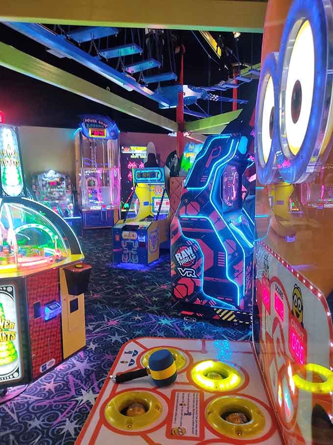 The arcade's rainbow glow promises tickets, prizes, and memories worth more than any plastic trophy.
