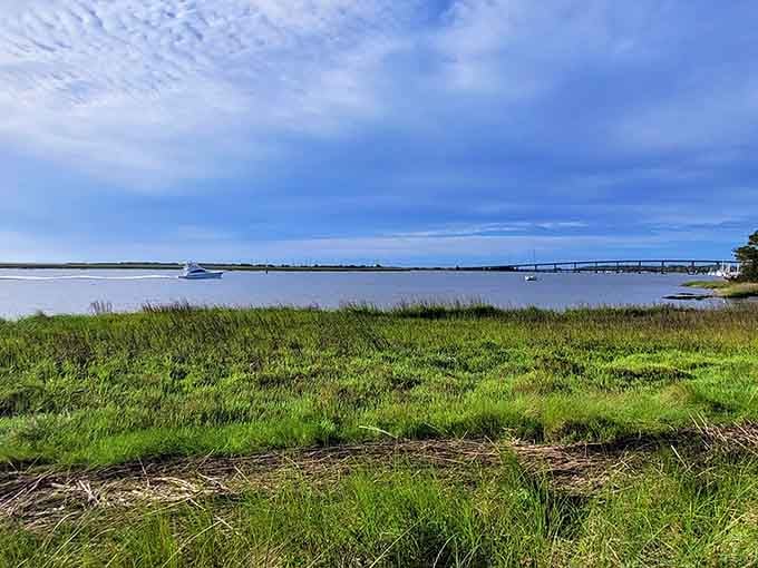 Salt marshes frame the beach, creating a landscape that's remained unchanged for generations of treasure hunters.