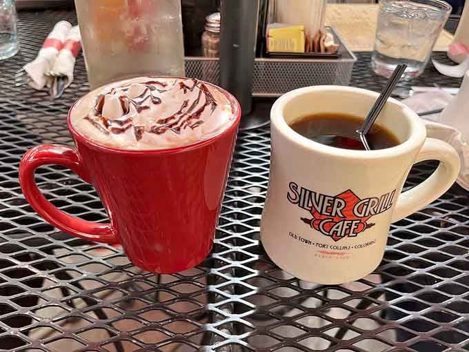 Hot coffee and whipped cream-topped indulgence: the breakfast beverage duo that makes mornings worth facing with genuine enthusiasm.