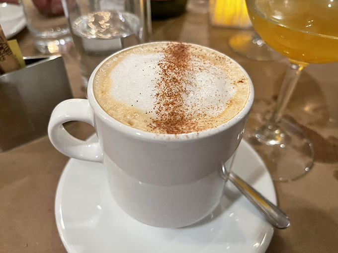 A cappuccino so perfectly dusted with cocoa, it's almost too pretty to drink, but you absolutely should anyway.