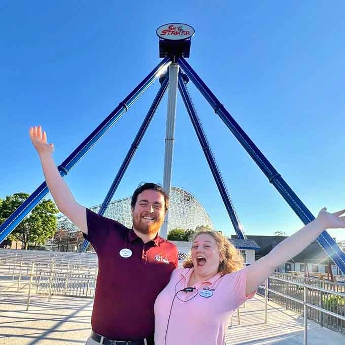 The friendly faces who operate this beautiful nightmare, professionally ignoring the terror in riders' eyes every single day.