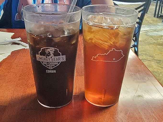 Branded glassware means this place takes its beverages as seriously as its smoked meats and sides.
