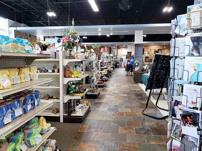 Clean, well-lit aisles invite leisurely browsing instead of the usual thrift store obstacle course navigation.
