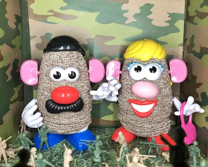 Mr. and Mrs. Potato Head meet their sock monkey cousins in the most delightful crossover nobody knew they needed.