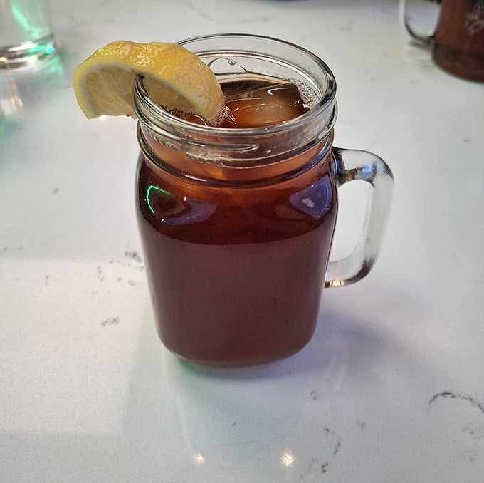 Even the iced tea gets the royal treatment here, served in a proper glass with fresh lemon.