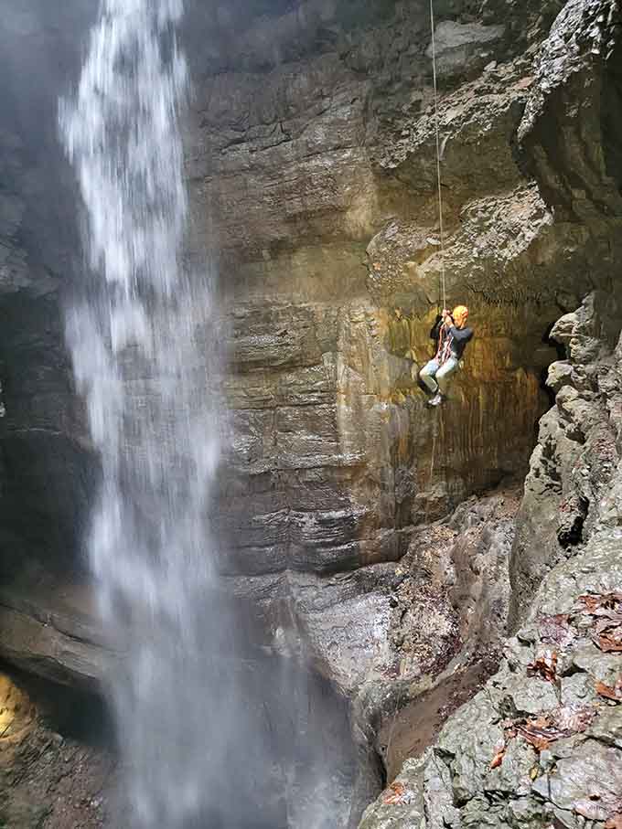 Dangling 143 feet above the ground, wondering if your life insurance policy covers "voluntary underground adventures."