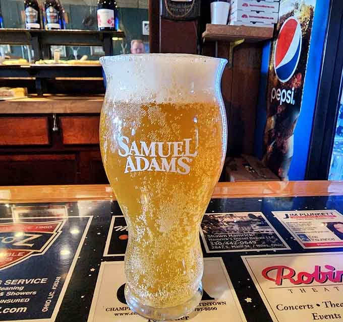 A cold Samuel Adams pairs beautifully with deep dish, because some combinations just make sense in this world.