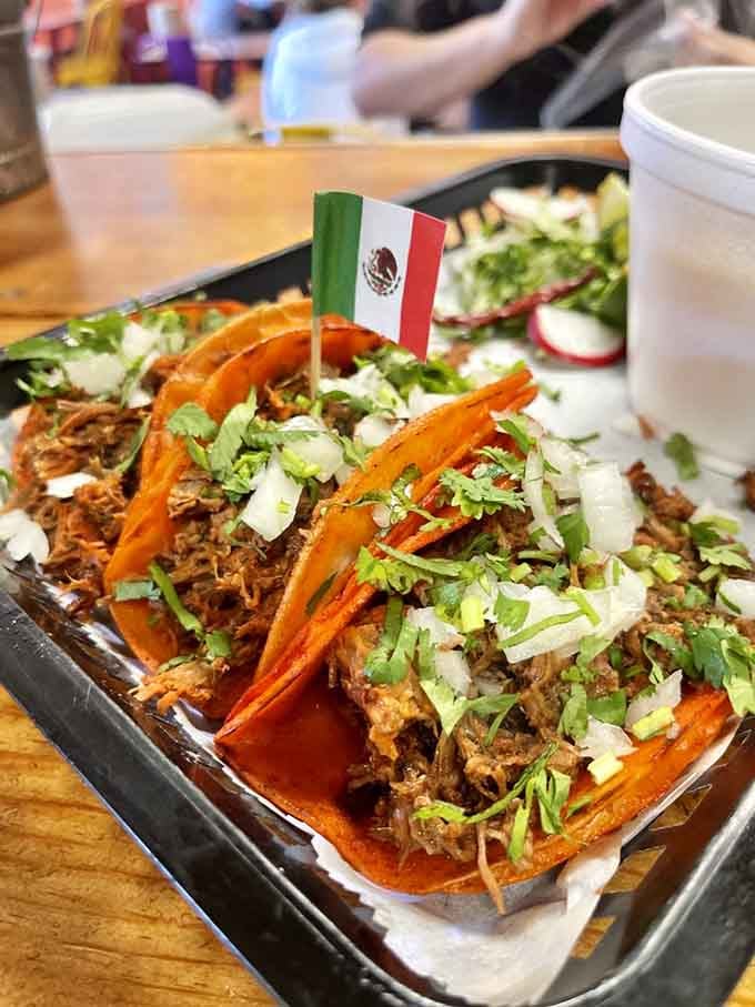 Birria tacos swimming in consomm&eacute; like they're training for the delicious Olympics and going for gold.