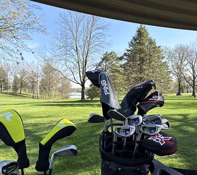 Golf clubs ready for action with lake views that'll make you forget you're supposed to be keeping score.