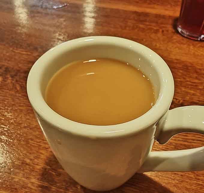 Hot coffee in a classic diner mug: the universal signal that everything's going to be alright today.
