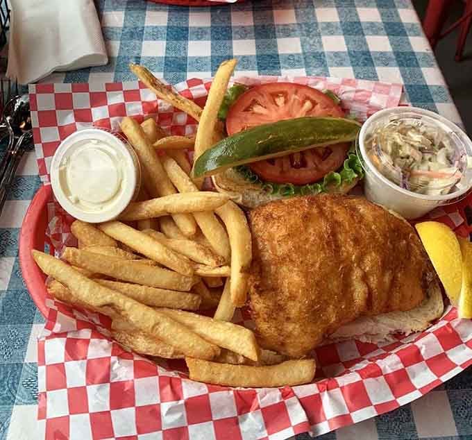 That golden fried fish sandwich looks like it could solve most of life's problems, or at least lunch.